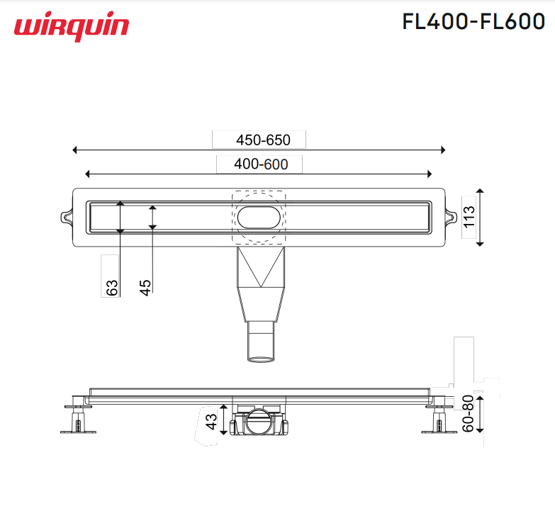Γραμμικό σιφώνι Wirquin FLAT LINEAR 40cm - e-Fontana